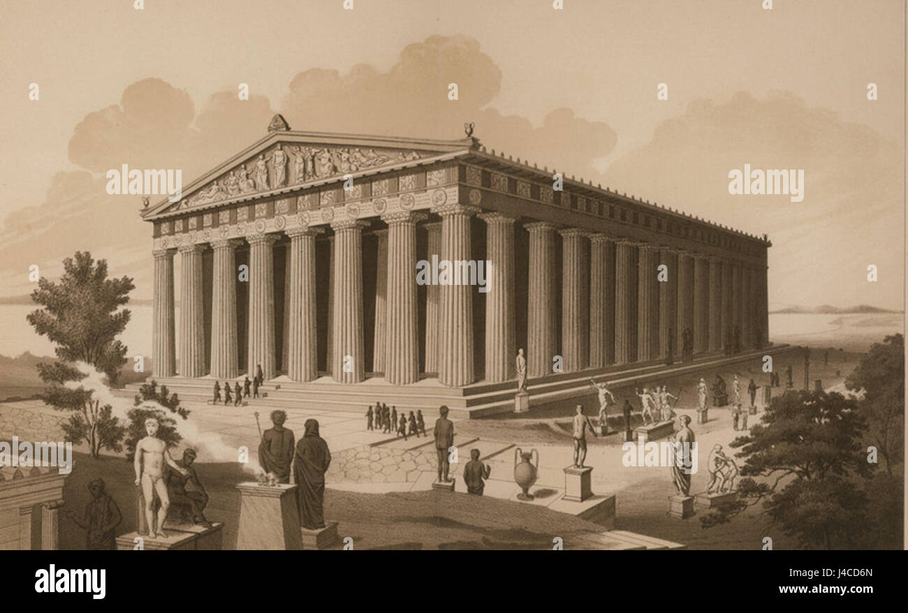 The reconstruction of the Parthenon with its surroundings, depicted by Adolf Boetticher in 1888 ...