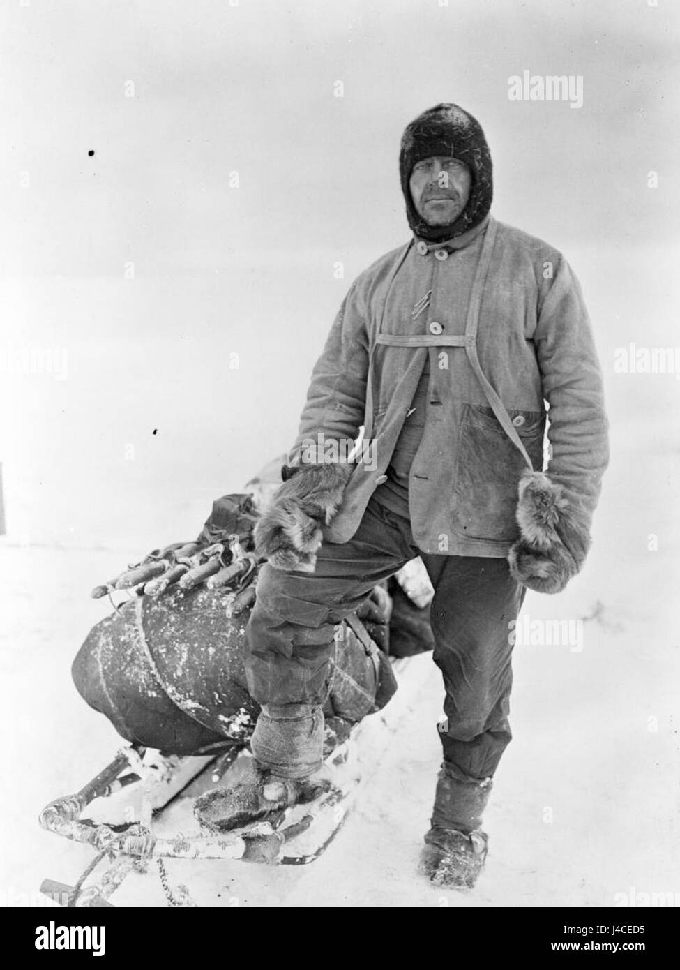 This photograph from 1911 shows explorer Robert Falcon Scott dressed in ...
