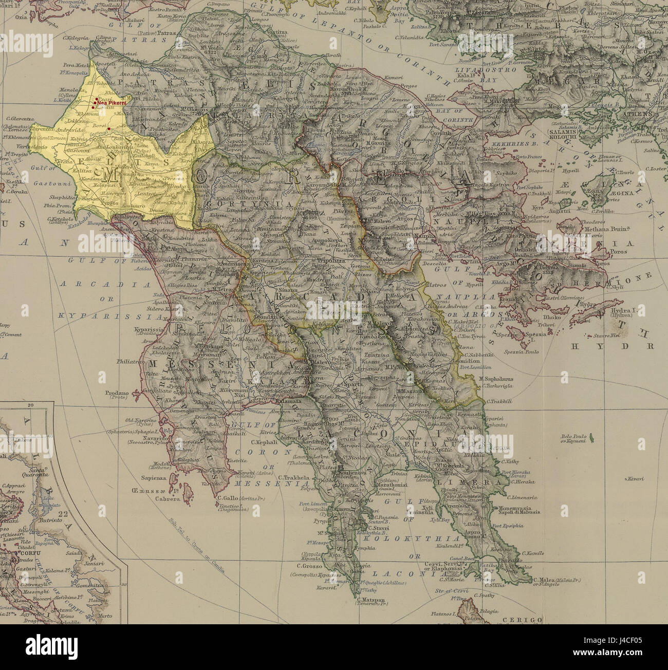 This map, titled 'Peloponnes in 1879,' shows the region of the ...