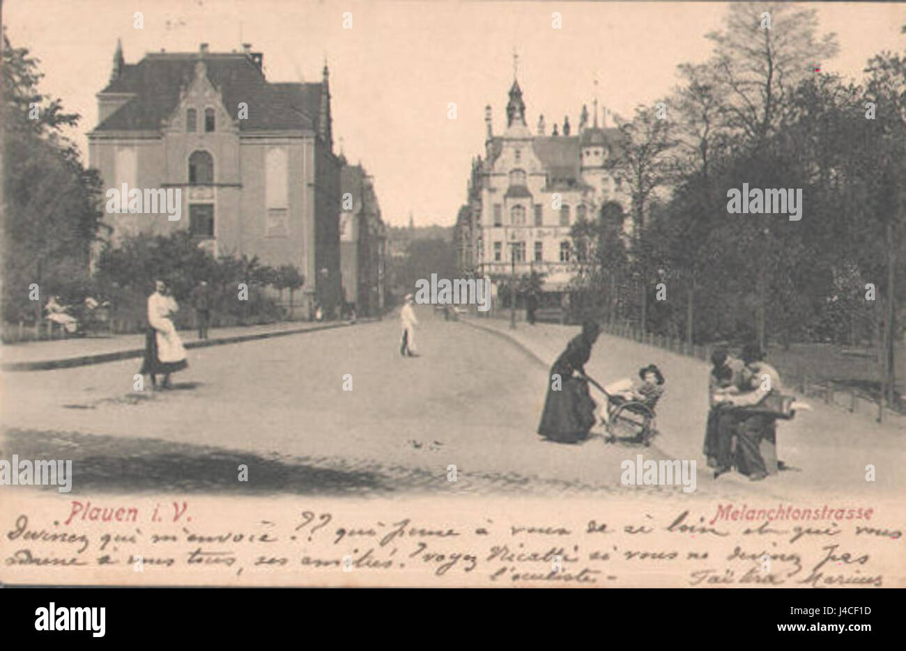 This image from 1905 depicts the Melanchthonstrasse in Plauen, Germany ...