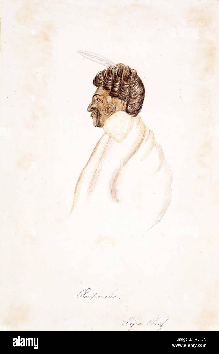 Watercolour portrait by Isaac Coates depicting Rauparaha, a prominent ...