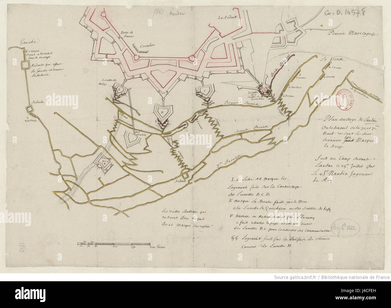 This map, titled 'Plan du SiÃ¨ge de Landau,' illustrates the military ...