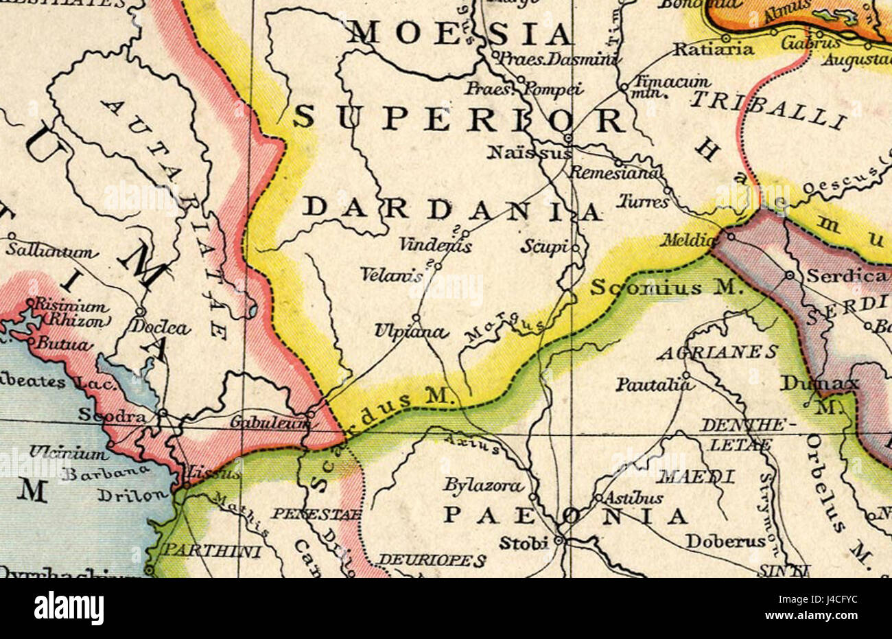 Roman Dardania (detail), Droysens Historical Atlas, 1886 Stock Photo ...