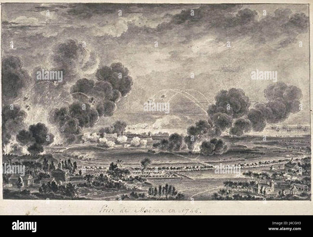 'Prise de Madras en 1746' depicts the capture of the city of Madras in ...
