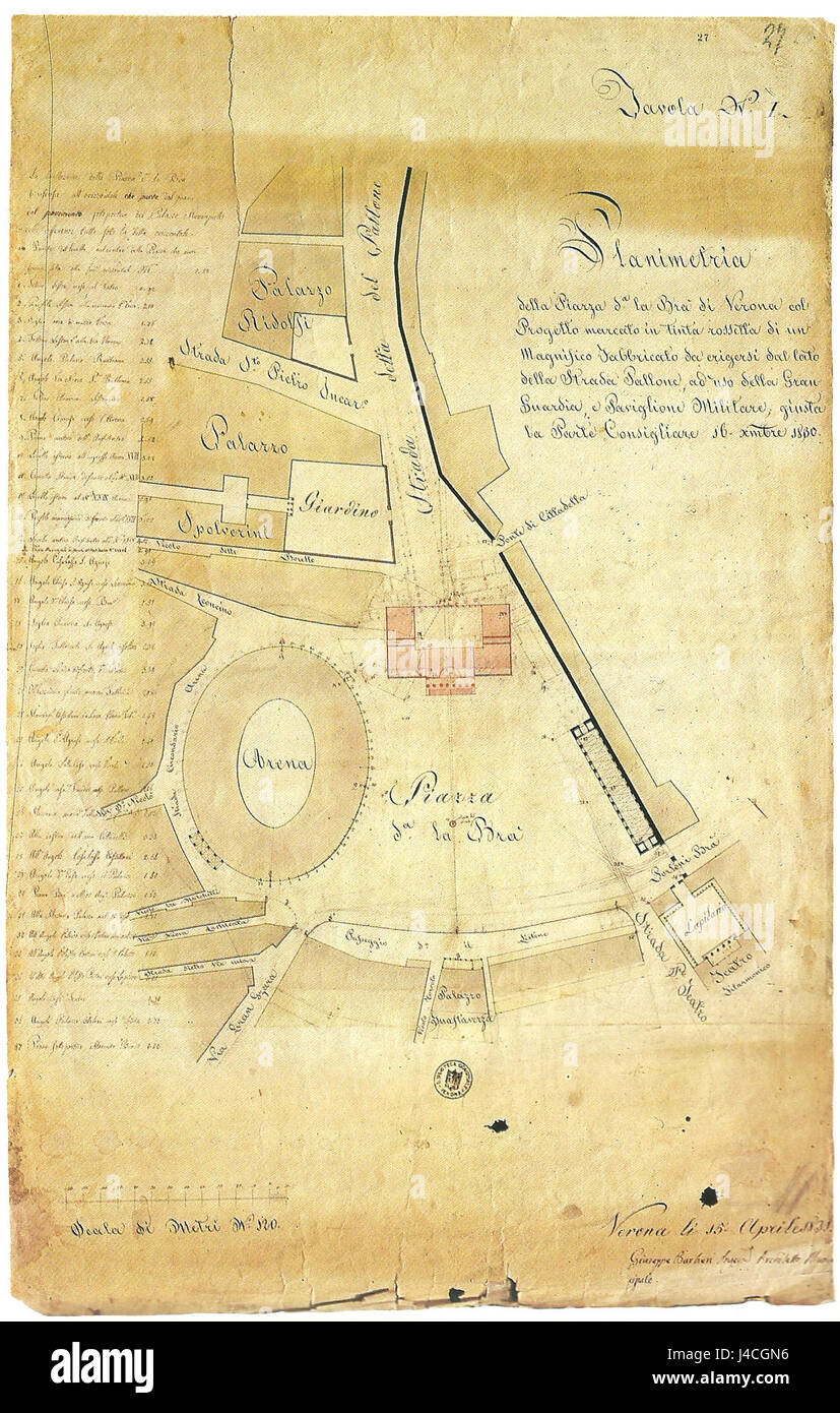 îˆƒA planimetric map of Piazza Bra and the surrounding area in Verona ...