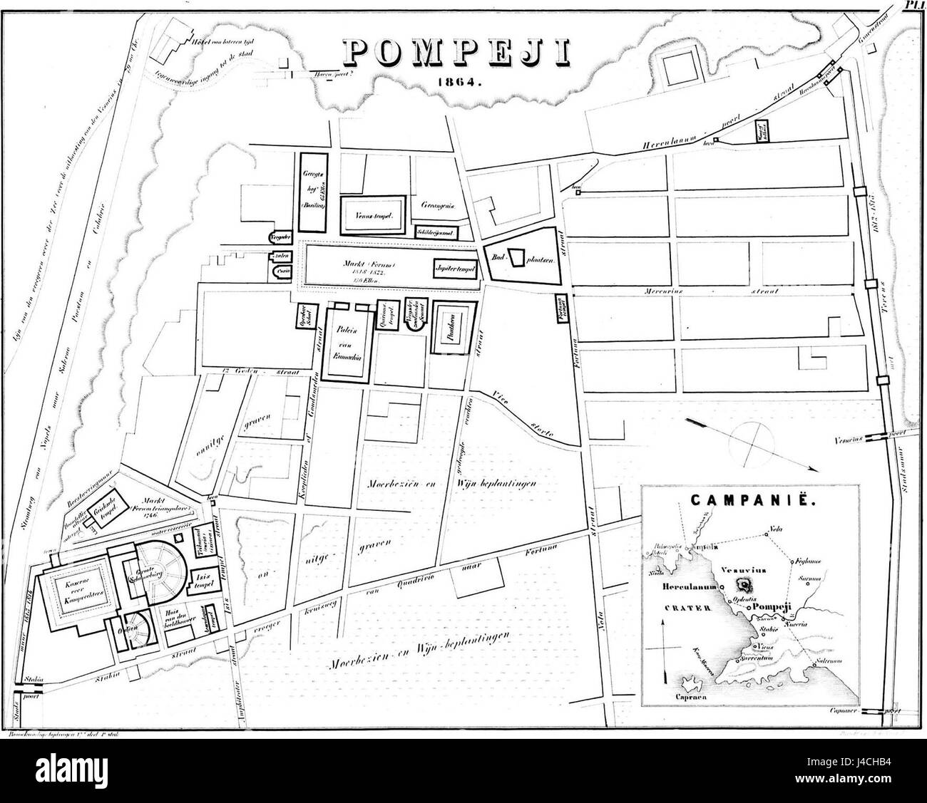 The 1864 plan of Pompeii provides a detailed layout of the ancient ...