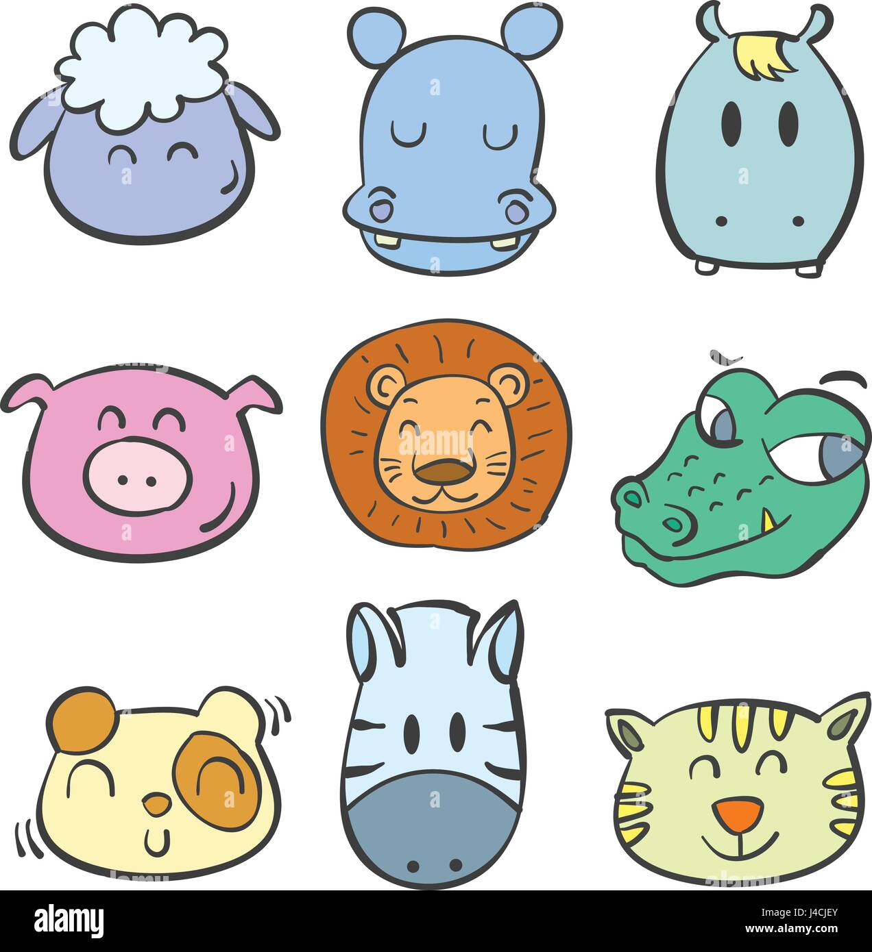 Collection animal head colorful doodles Stock Vector Image & Art - Alamy