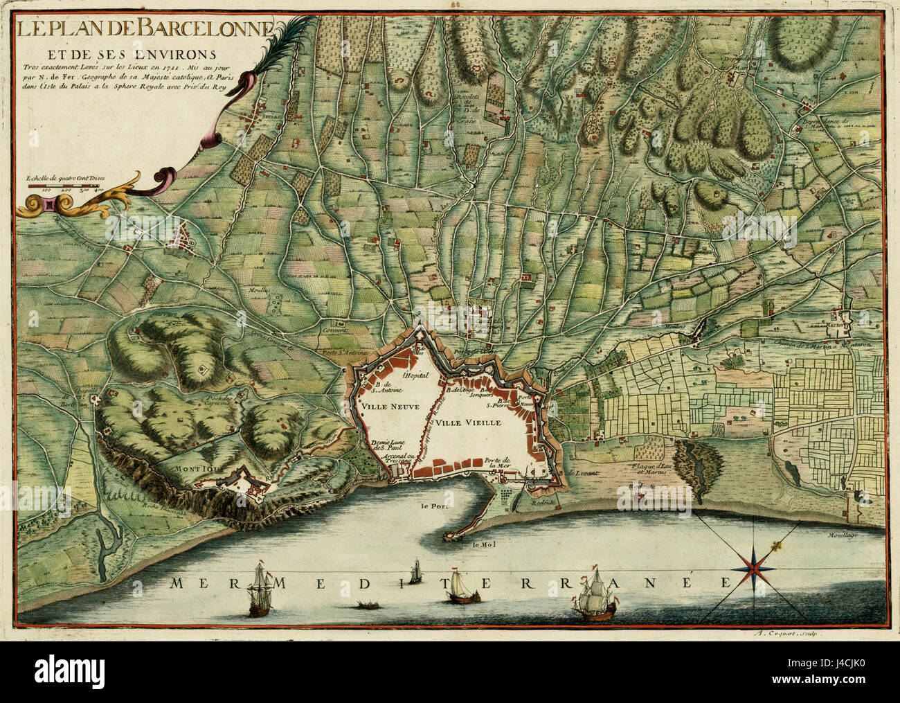 The 1711 map of Barcelona and its surroundings by Nicolas de Fer is a ...