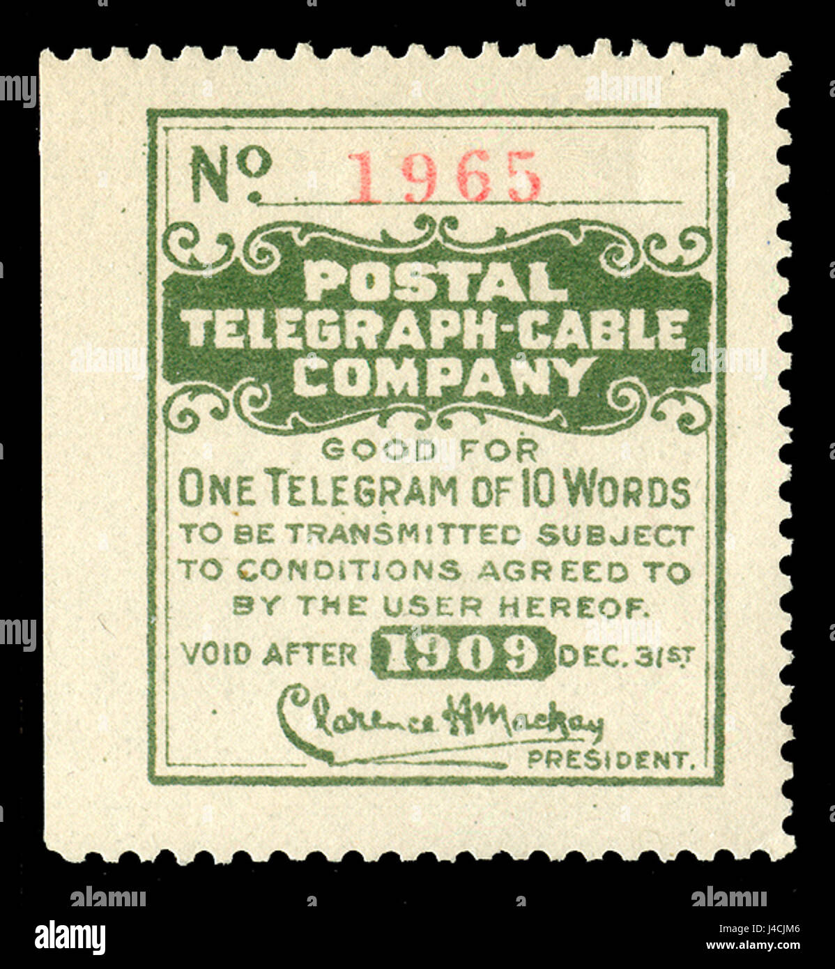 The Postal Telegraph Cable Company stamp from 1909 was issued as part ...