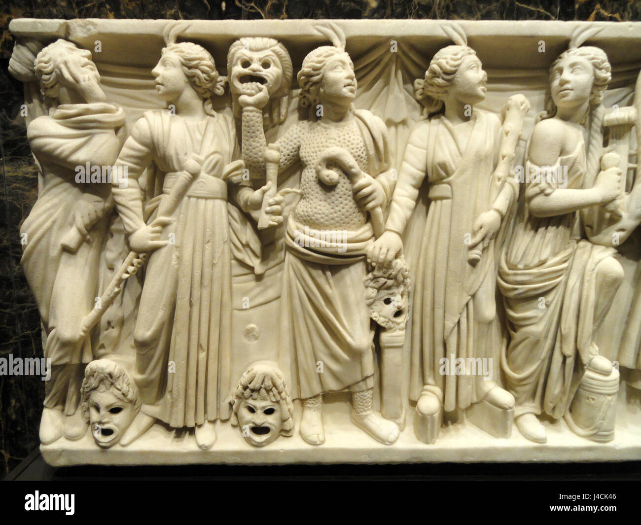 This image shows a detailed view of a Roman sarcophagus, dating from ...