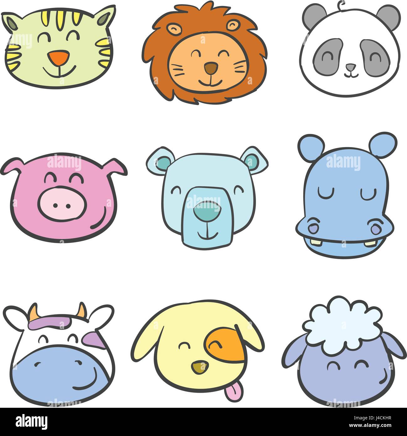 Doodle animal head colorful illustration Stock Vector Image & Art - Alamy