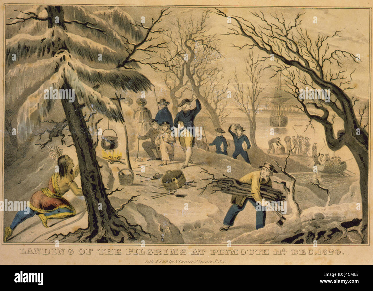 Pilgrims 1620 Plymouth Massachusetts byCurrier LC 3g03305u Stock Photo ...