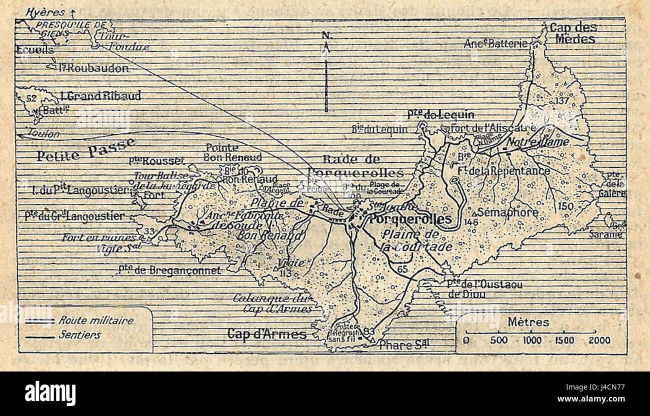 A 1921 map of Porquerolles, one of the HyÃ¨res Islands in the ...