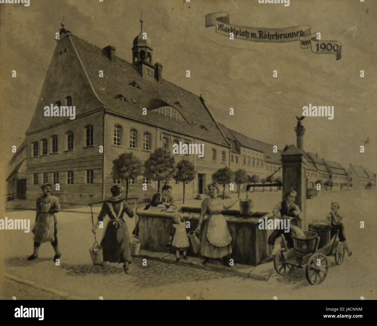 This historic photograph depicts the town hall of Doberlug-Kirchhain in ...