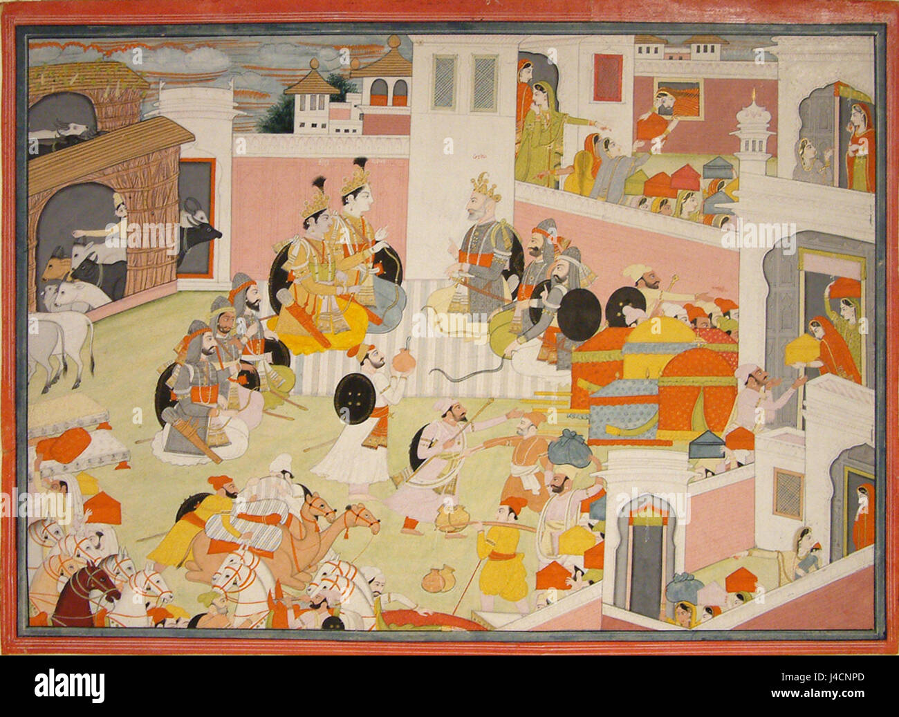 This image portrays the mythological scene where Rama and Krishna are ...