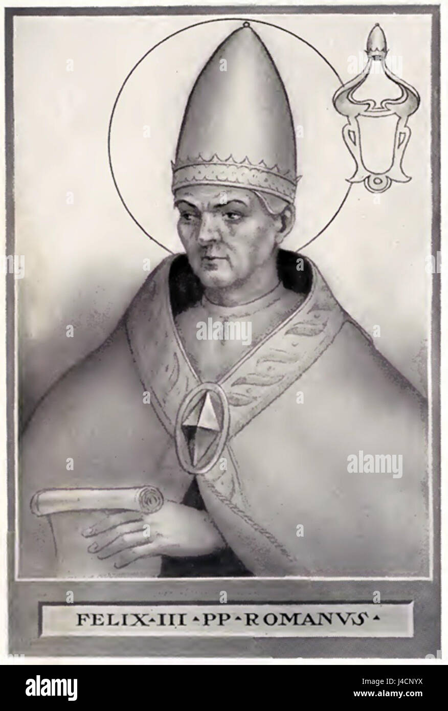 This illustration depicts Pope Felix III, a historical figure known for ...