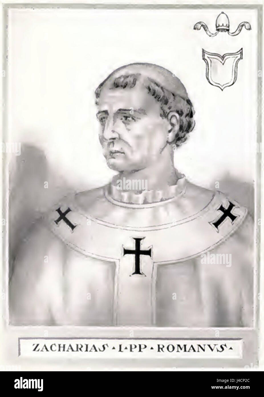 An illustration of Pope Zachary, who served as the Pope from 741 to 752 ...