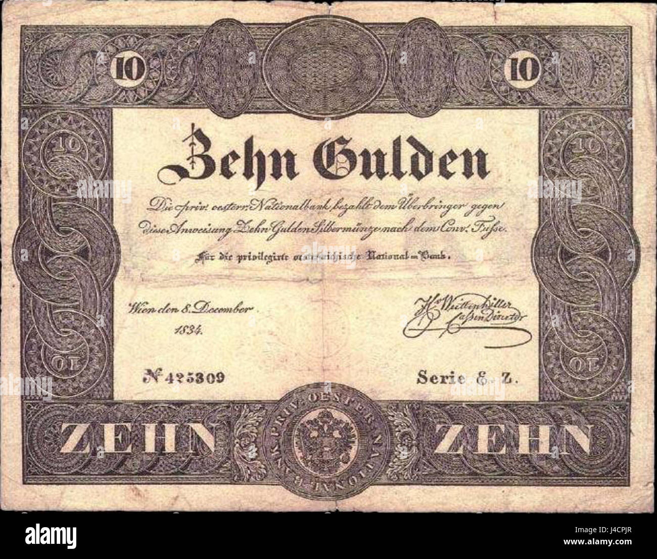 The 10 Gulden coin from 1834, issued by the Kingdom of the Netherlands ...