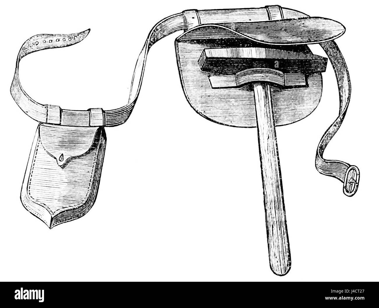 This object consists of a geological hammer, compass, case, and belt ...