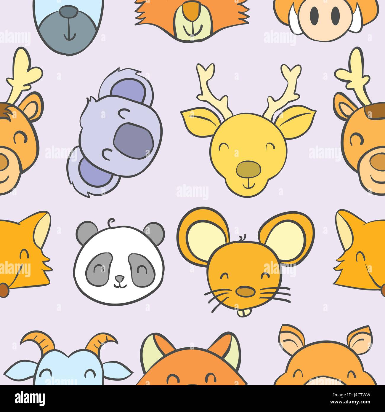 Cute animal head doodles vector hi-res stock photography and images - Alamy