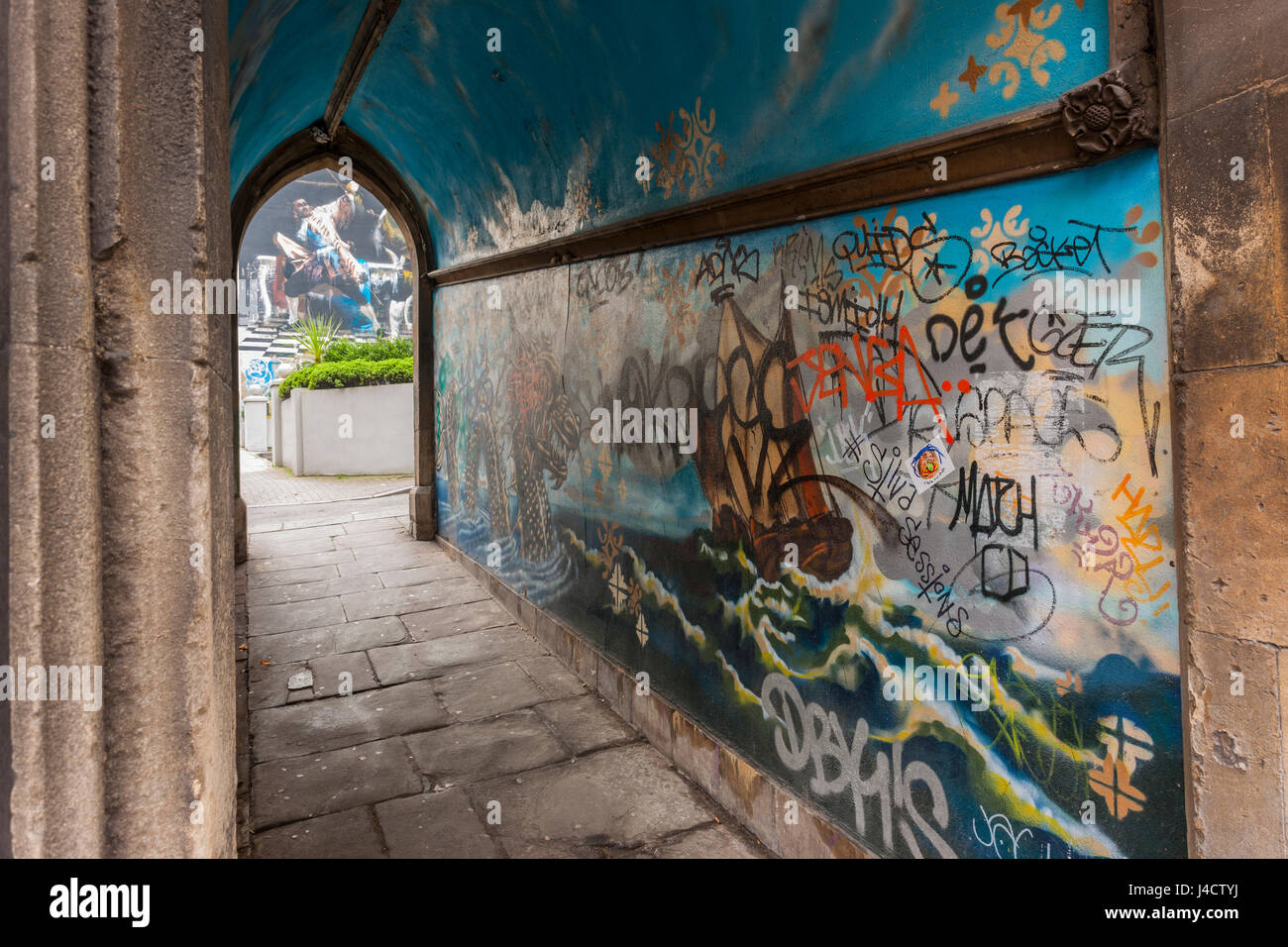 The Grafitti on the walls of the archway, at St John on the Wall ...