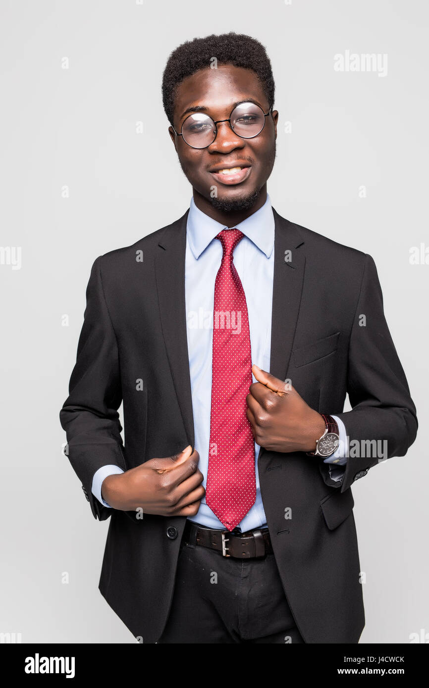 handsome young African American businessman wearing a black suit and ...