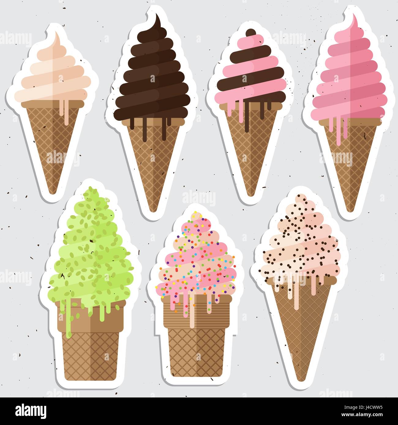 Set of Ice cream cone vector flat illustration. Stroberry ice cream ...