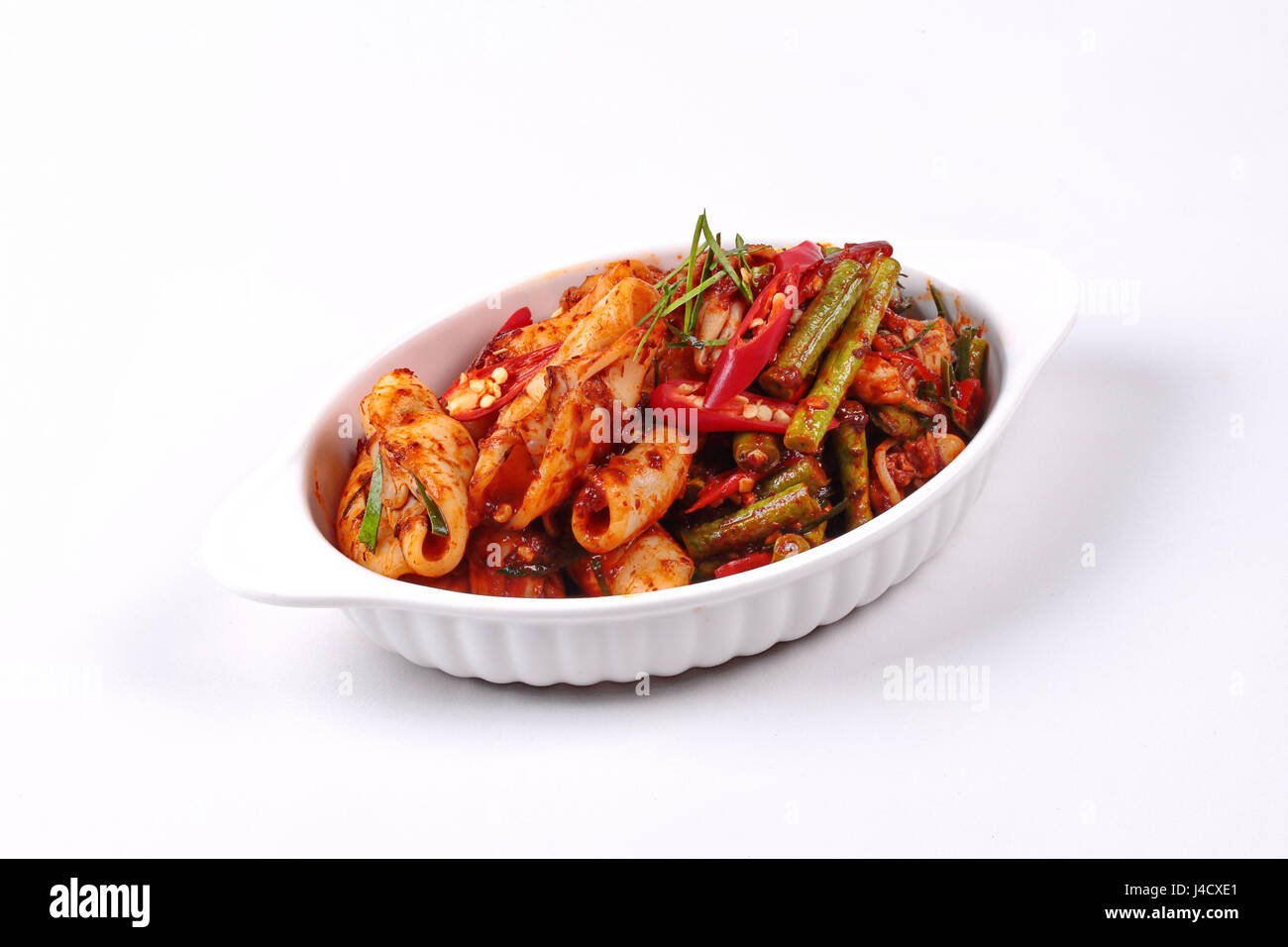 Thai recipe , Spicy fried cowpea and squid with roasted chile paste ...