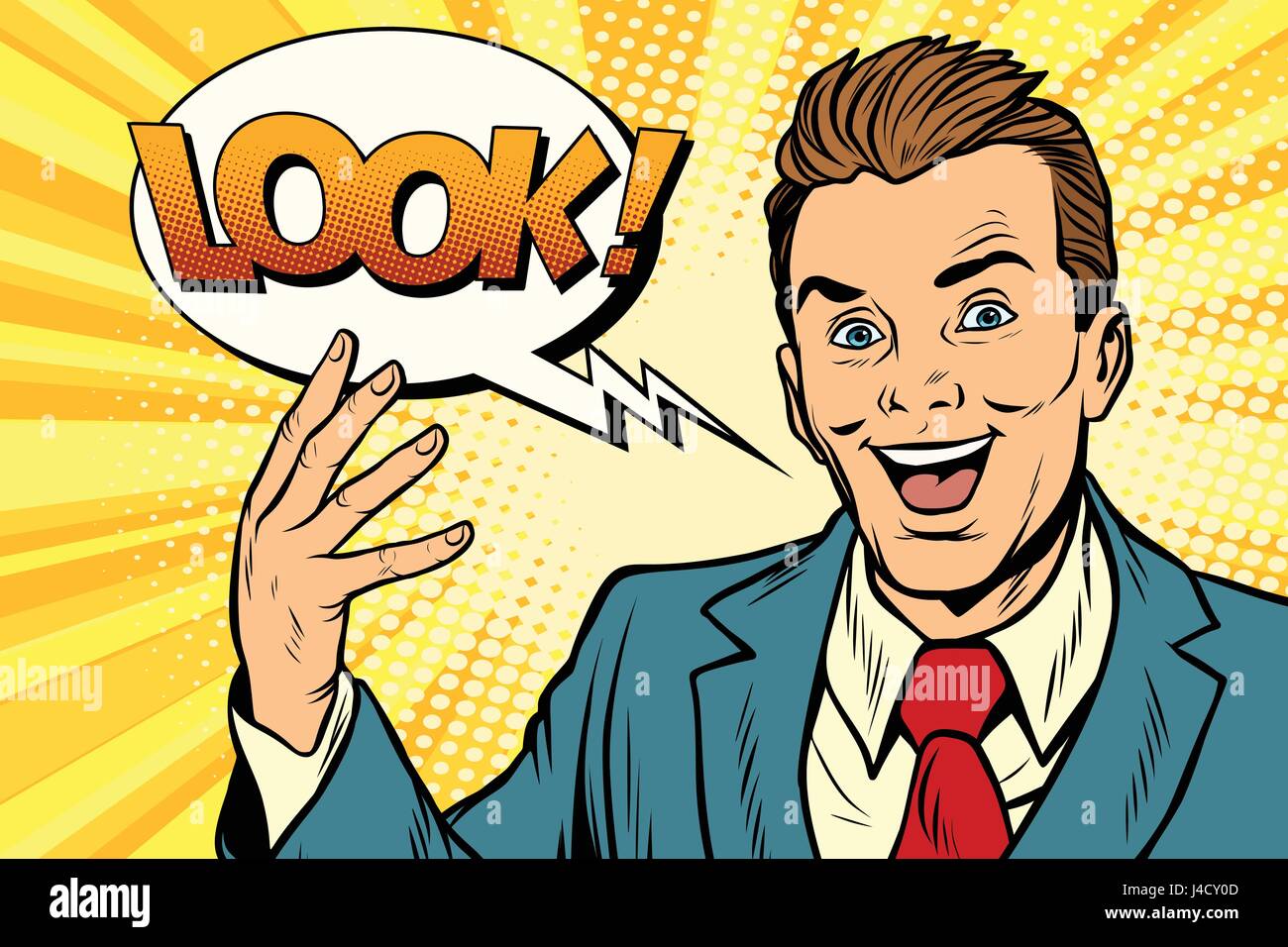 Active joyful speaker businessman look. Pop art retro vector ...