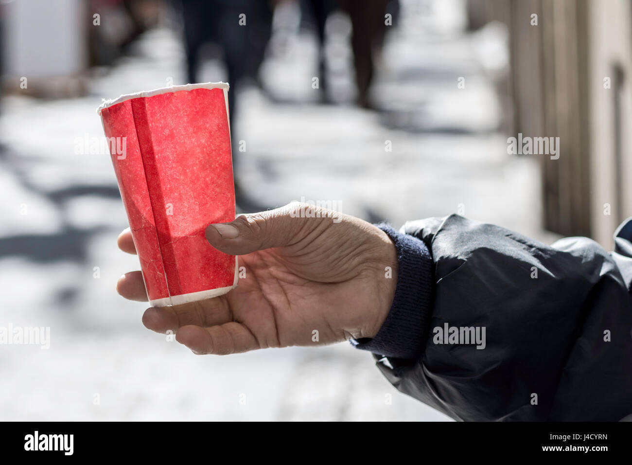 Poor Man Begging for Money on the Street Close Up. Dirty Beggar Hand ...