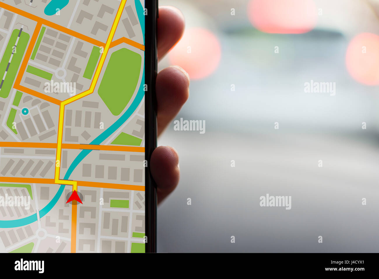GPS Navigation on Mobile Phone Device and Transportation Concept. Male ...