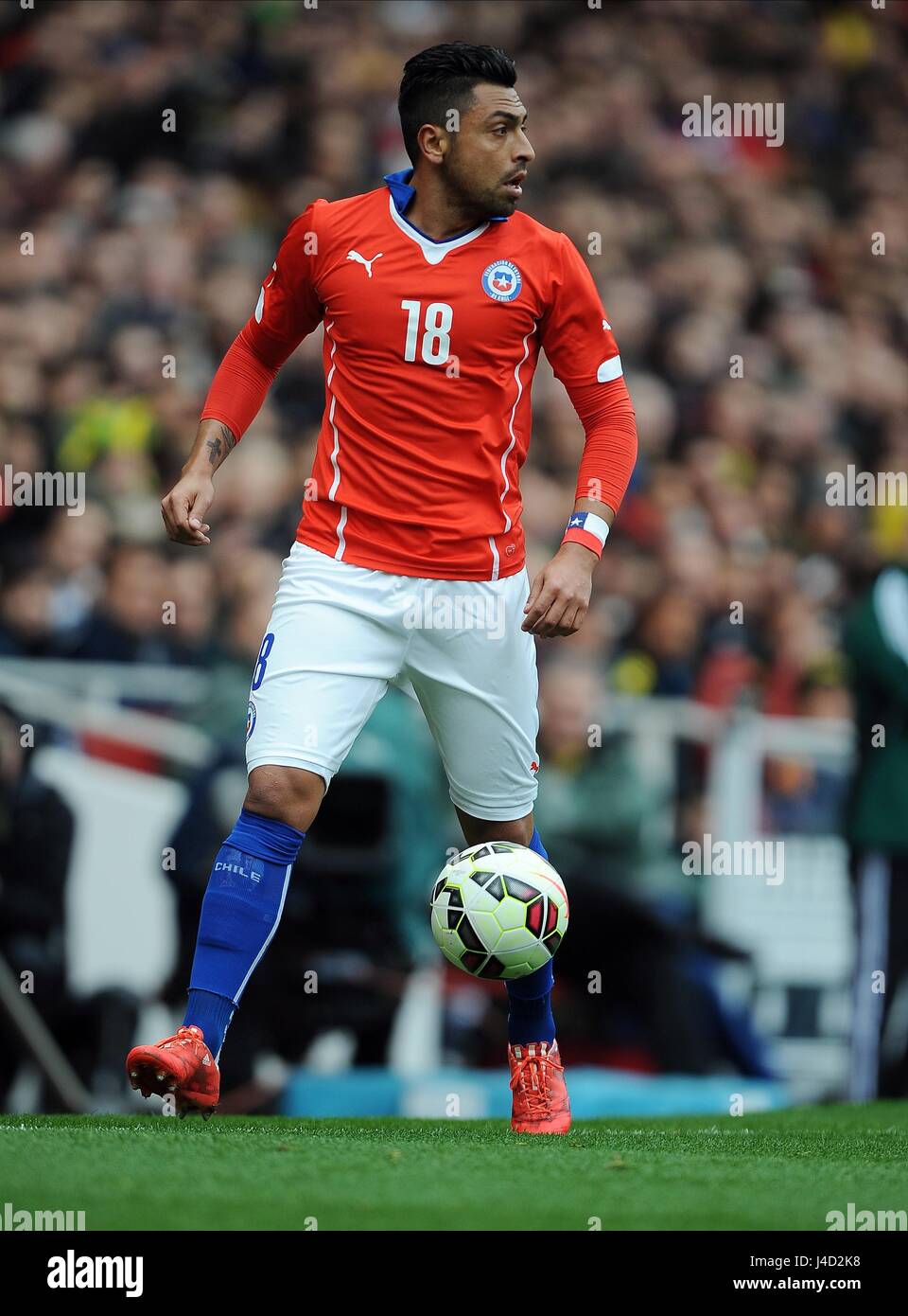 GONZALO JARA OF CHILE BRAZIL V CHILE EMIRATES STADIUM LONDON ENGLAND 29 ...