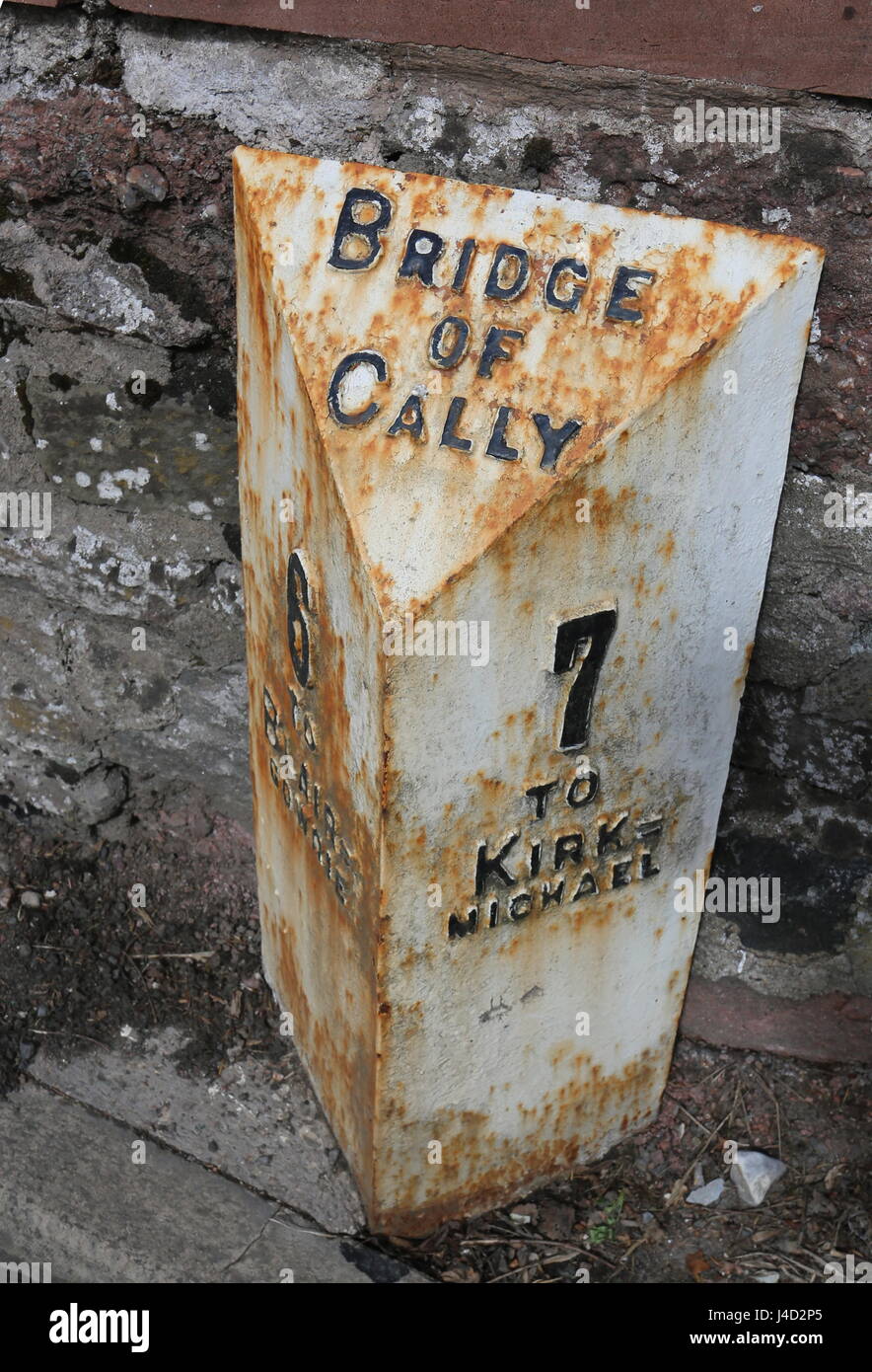 Bridge of Cally mileage marker Scotland April 2017 Stock Photo - Alamy