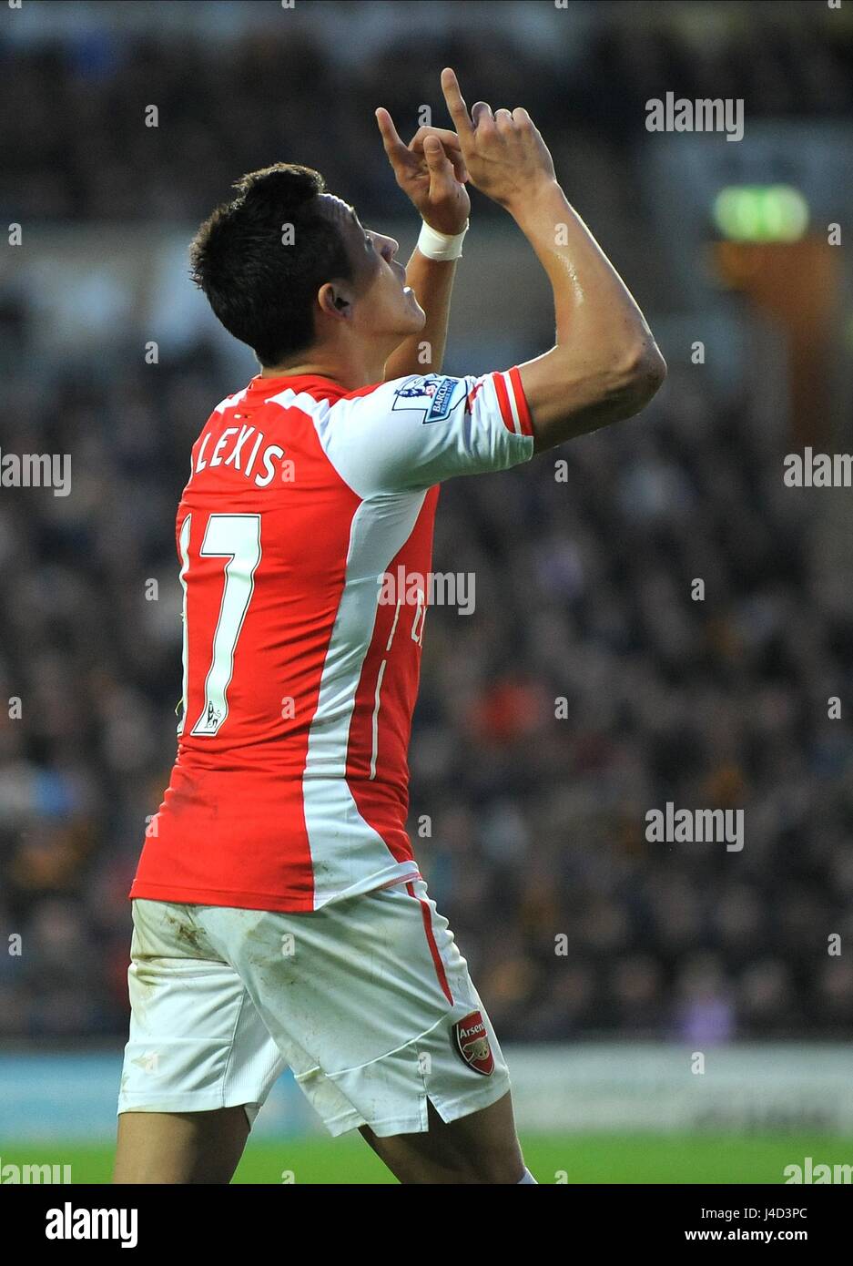 ALEXIS SANCHEZ CELEBRATES GOAL HULL CITY FC V ARSENAL KC STADIUM HULL ...