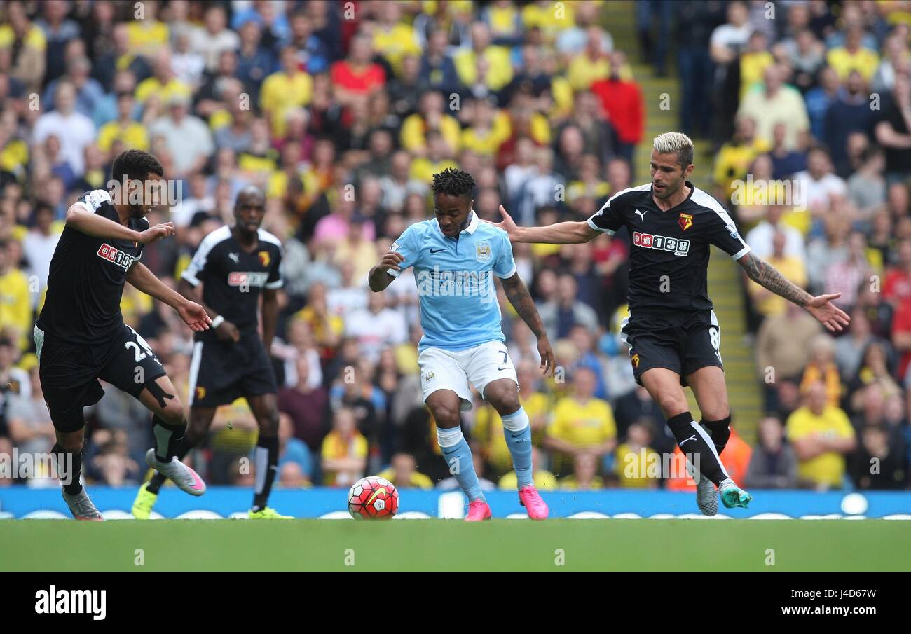 RAHEEM STERLING & VALON BEHRAM MANCHESTER CITY V WATFORD ETIHAD STADIUM ...