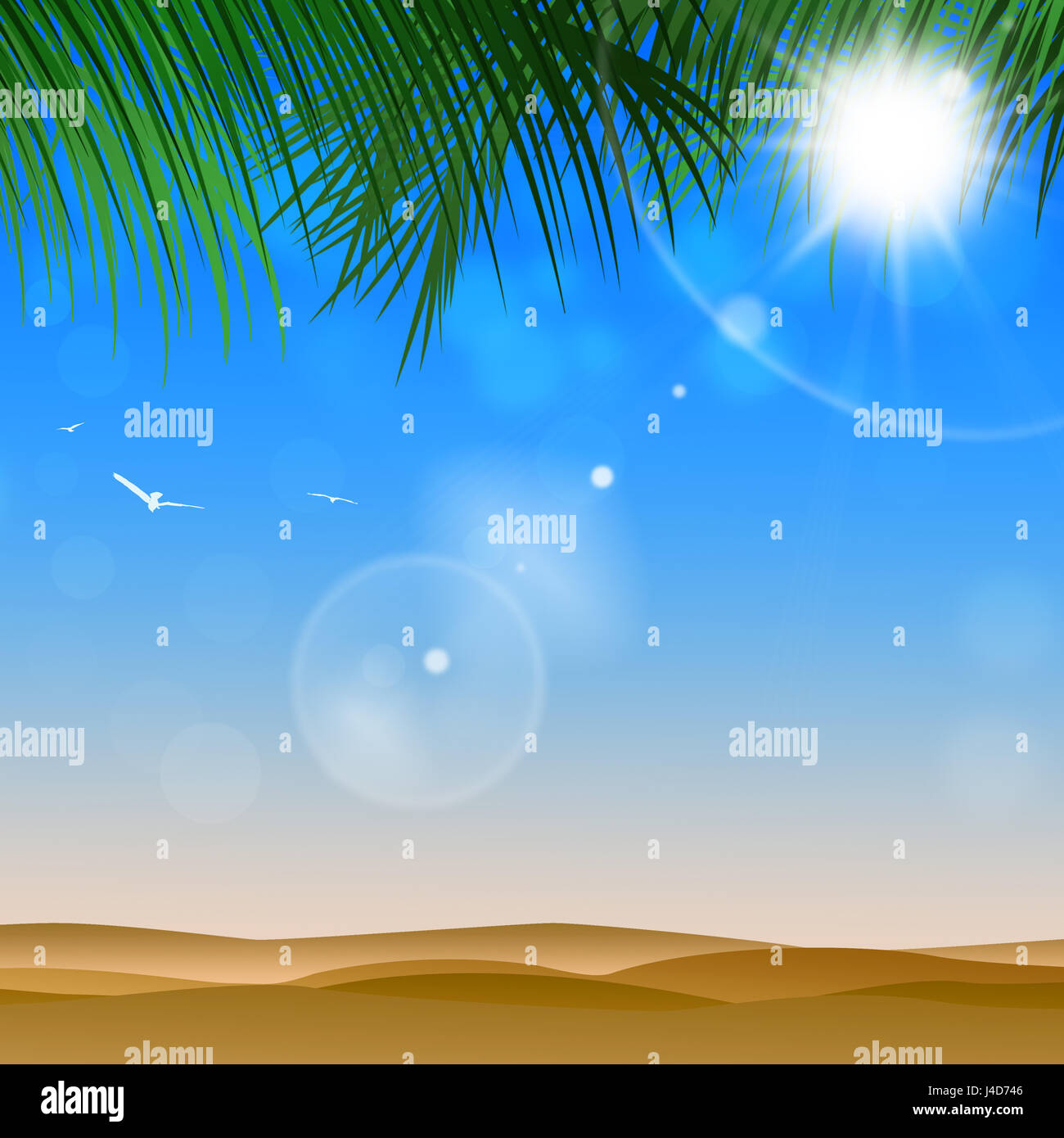 shiny desert tropical background with palms and sunny blurs Stock Photo ...