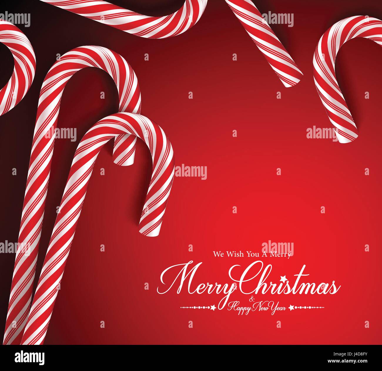 Merry Christmas Greetings Card Vector with Candy Cane in Red Background ...