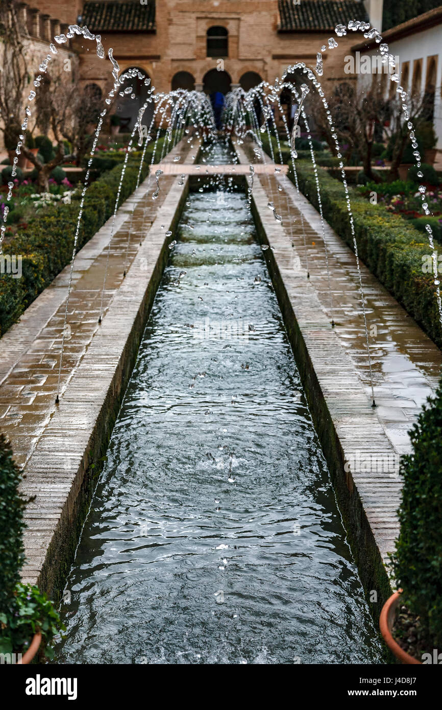 Courtyard pool and fountains, El Generalife, The Alhambra, Granada ...