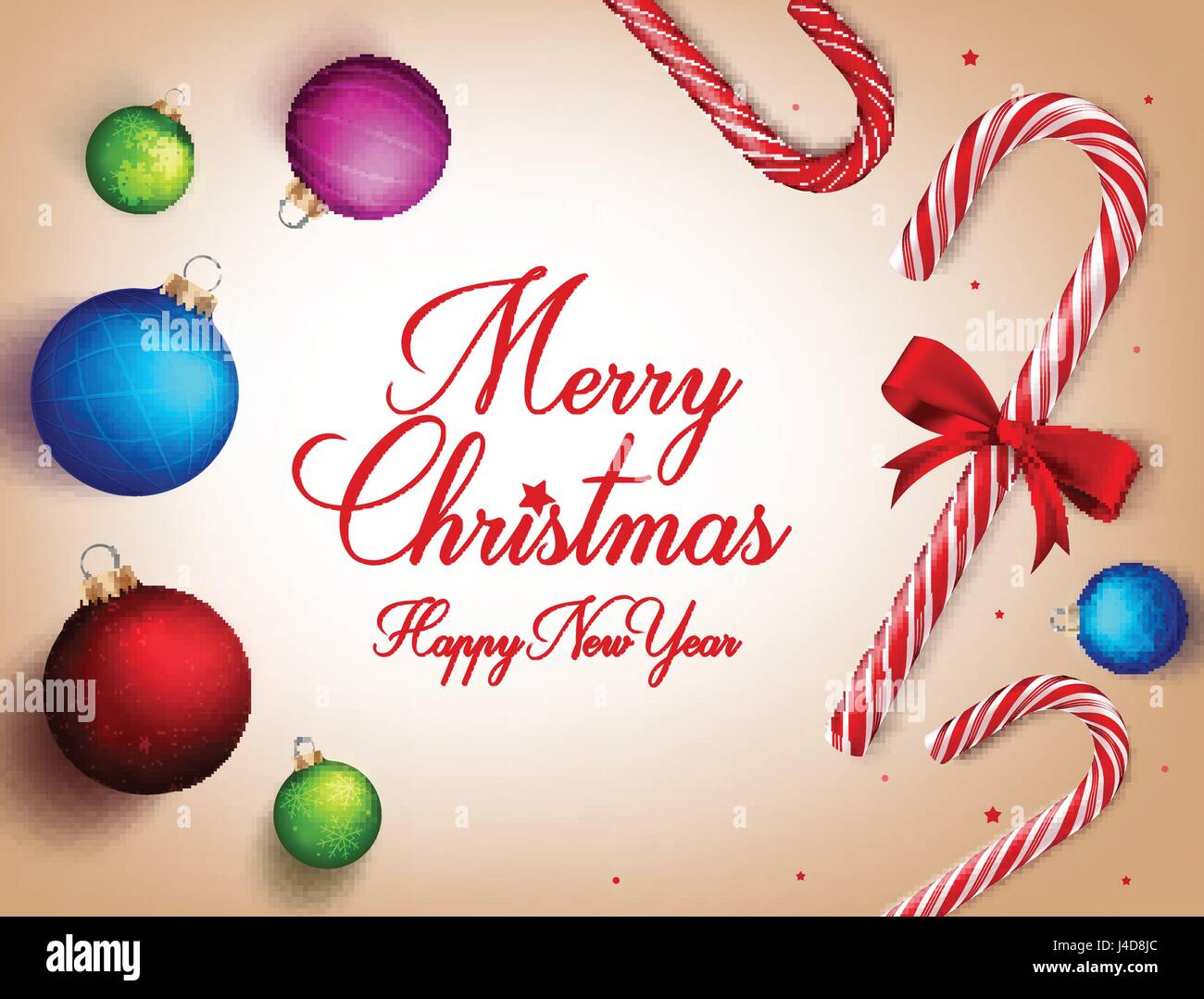 Merry Christmas Greetings Text in Vector Candy Cane with Ribbon in ...