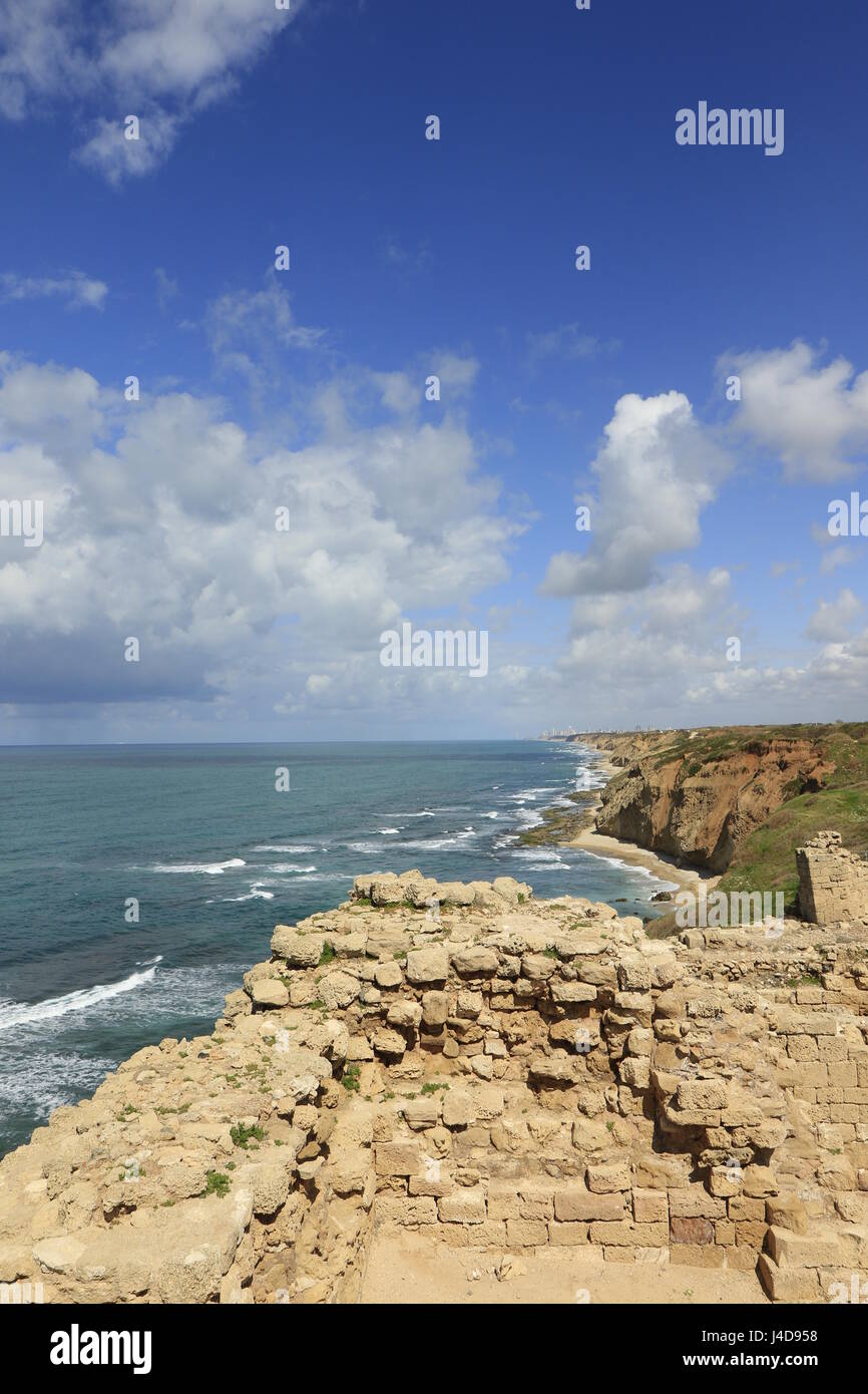 Israel, Apollonia National Park by the Mediterranean Sea, a view north ...