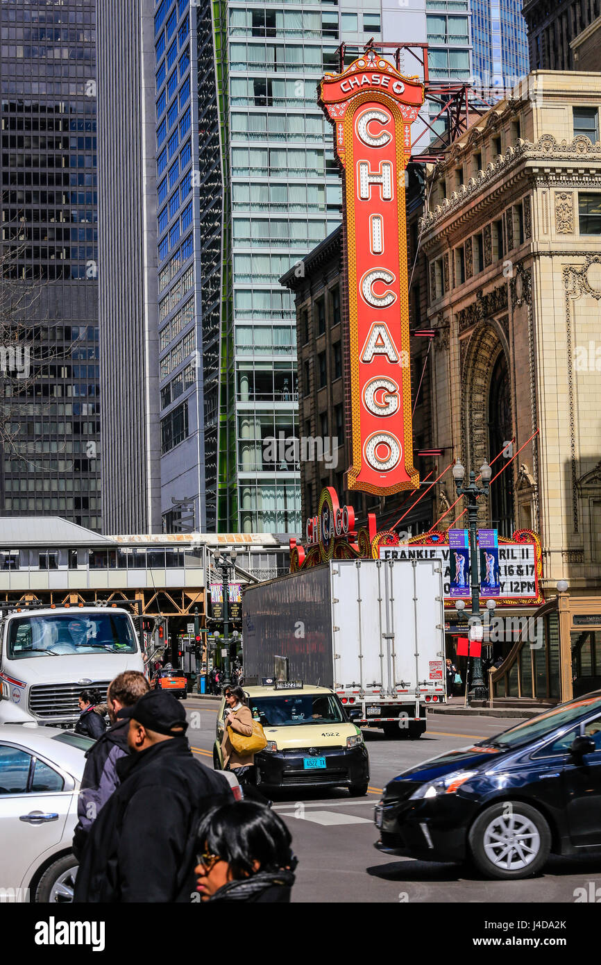 Chicago, Street Scene at Chicago Theater, Chicago, Illinois, USA, North ...