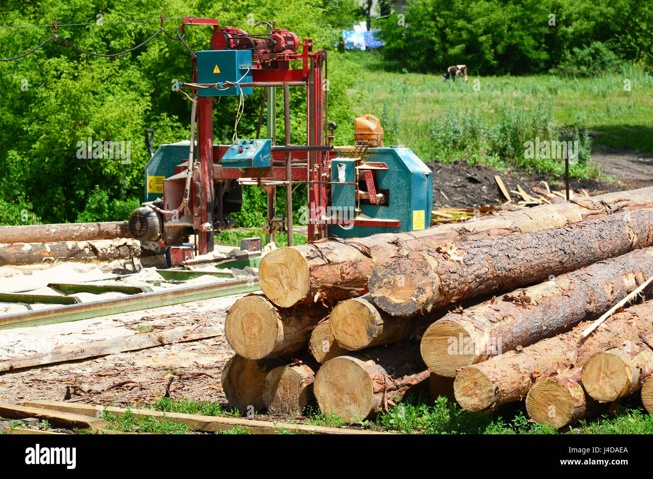 Small sawmill in the open air, Russia Stock Photo - Alamy
