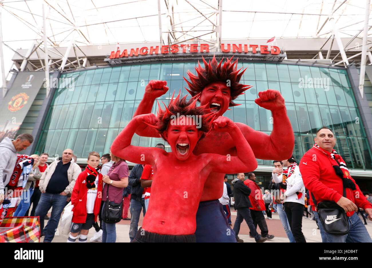 Manchester United fans pose for a picture before the UEFA Europa League ...