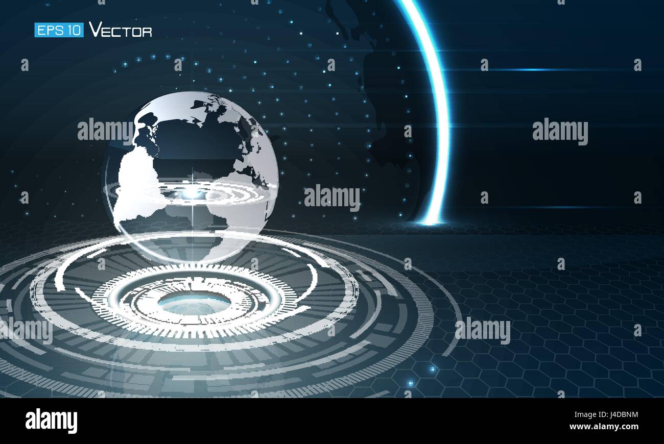 Abstract background with transparent sphere, with blue colors and glow ...