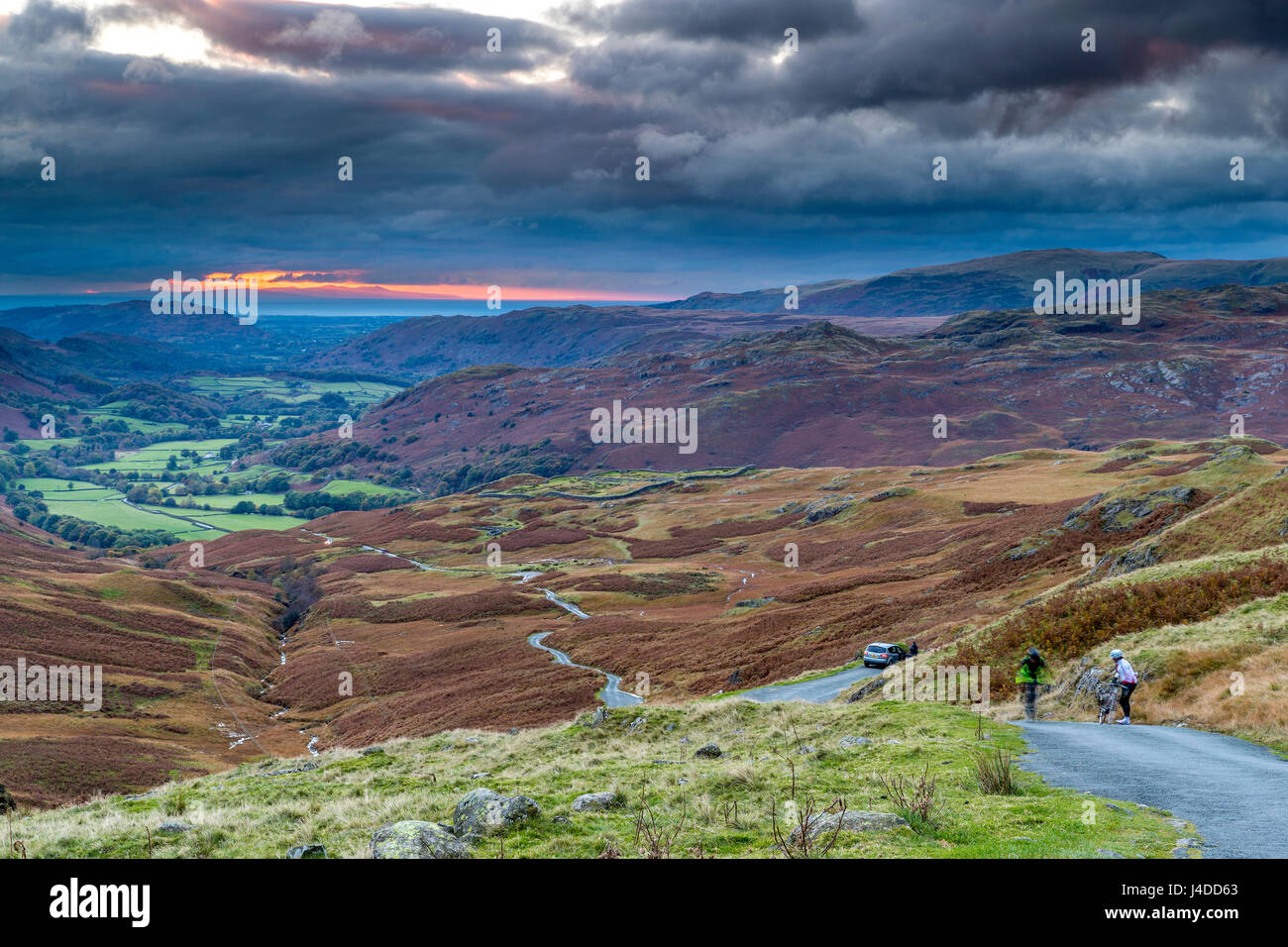 Looking down from Hardknott Pass, Lake District National Park, Cumbria ...