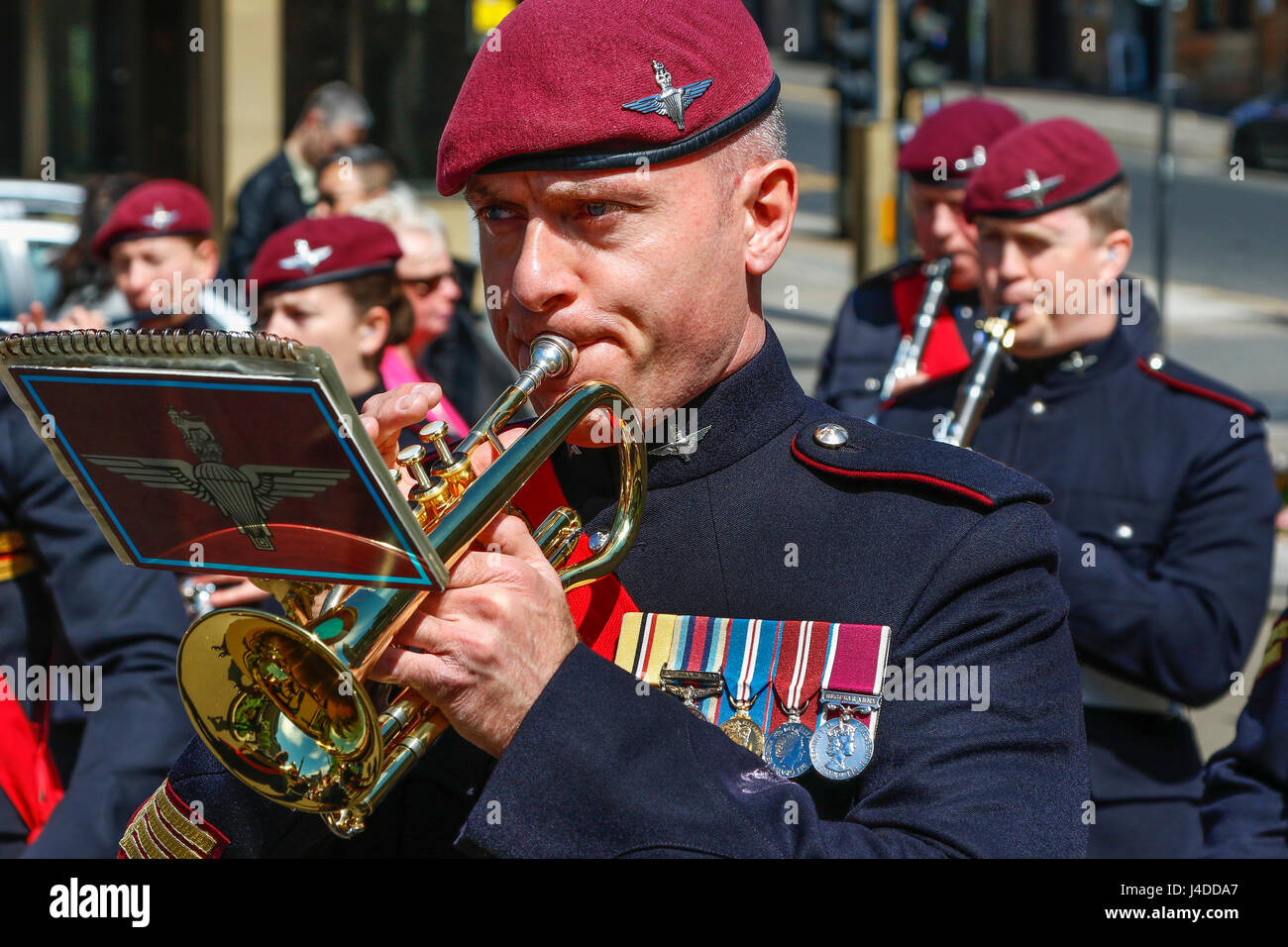 Soldier from the parachute regiment playing the trumpet at a military ...