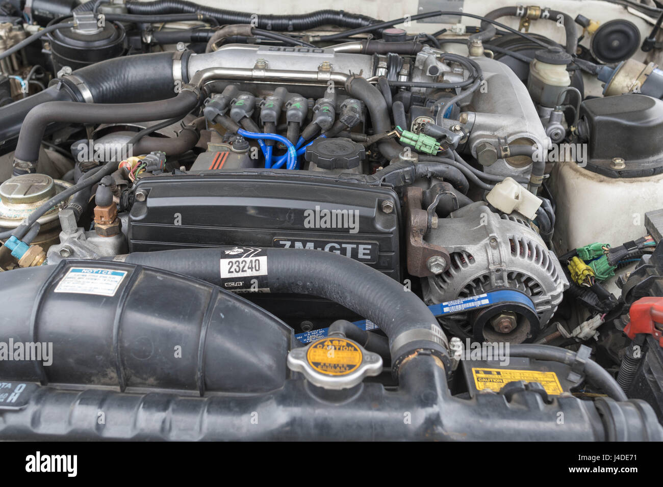 Long Beach, USA - May 6 2017: Toyota Supra 1988 engine on display ...
