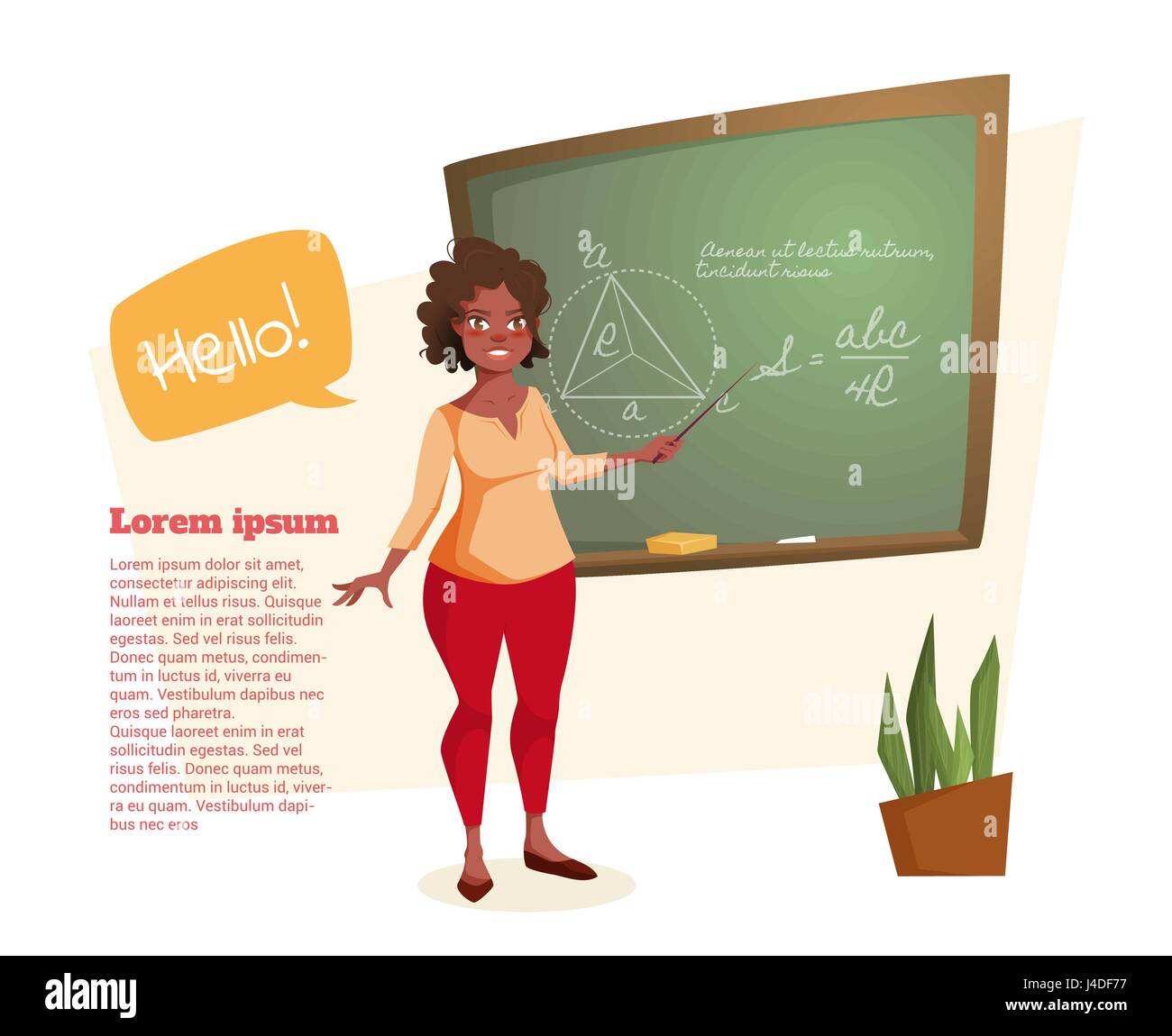 The African American teacher stands at the blackboard with mathematical ...