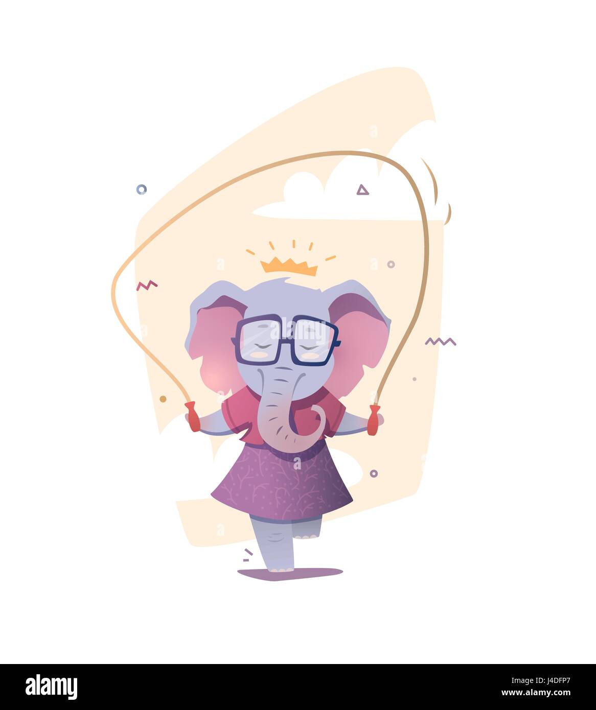 Elephant character drawn vector illustration. Cute Elephant girl ...