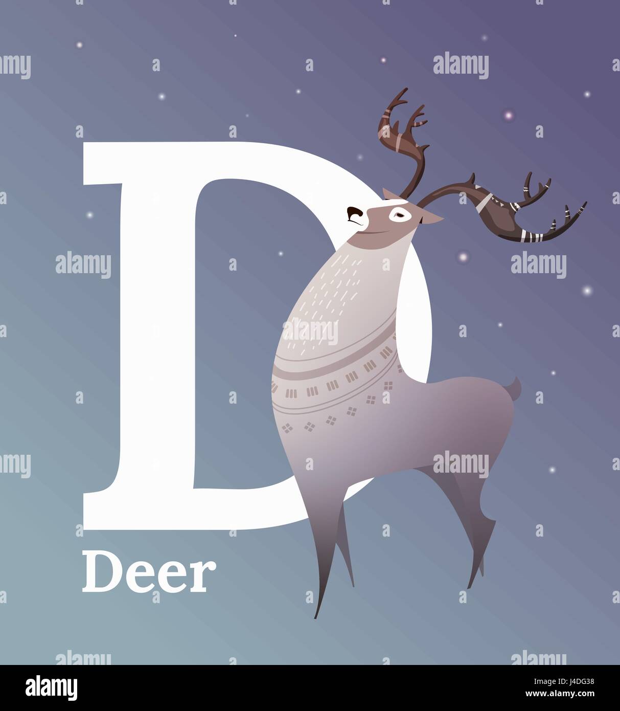 Animal alphabet vector. Flat style. Reindeer standing on a blue ...